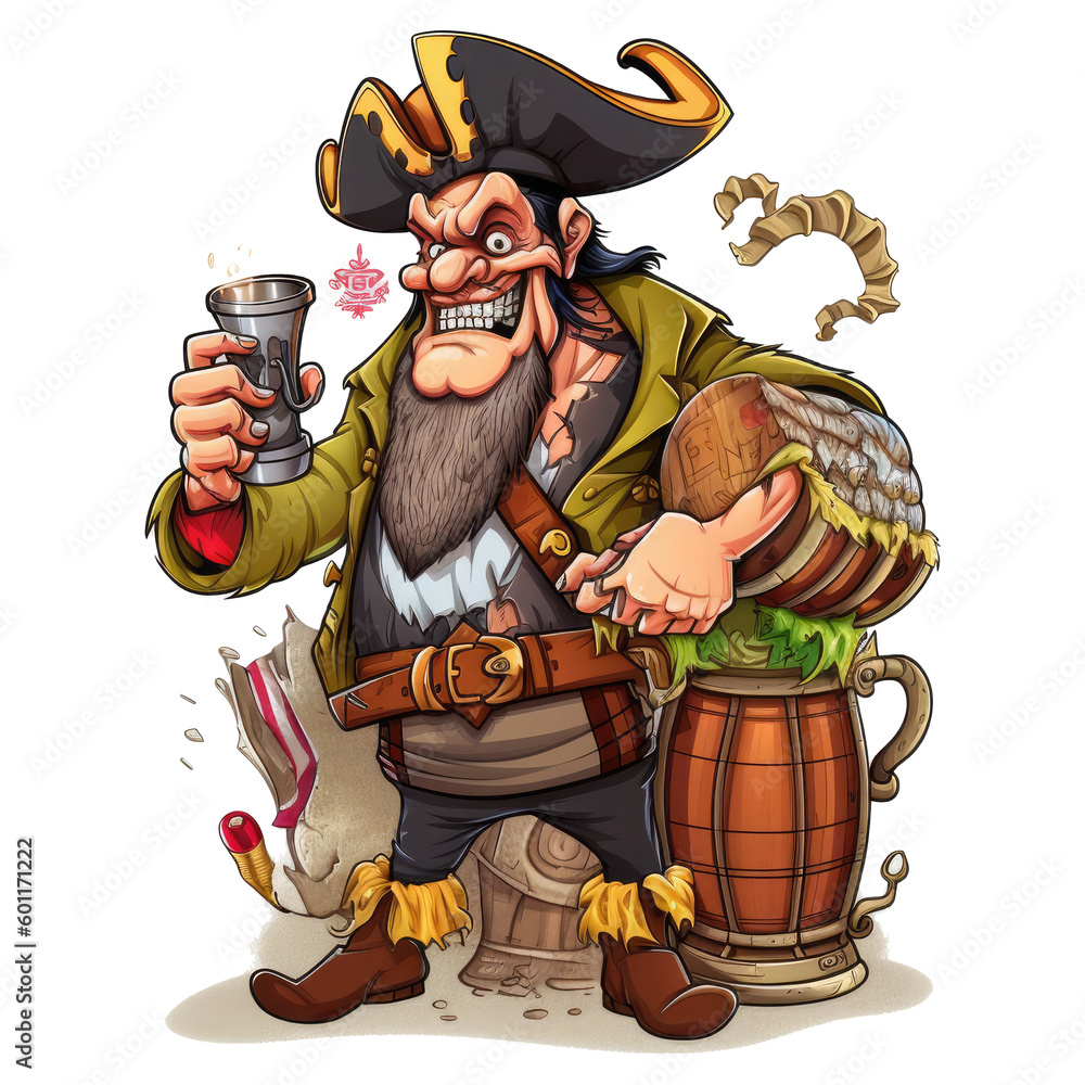 A funny pirate-themed design with a cartoonish pirate character playing ...