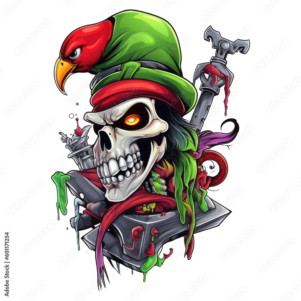 A whimsical pirate-themed design with a cartoonish pirate character ...