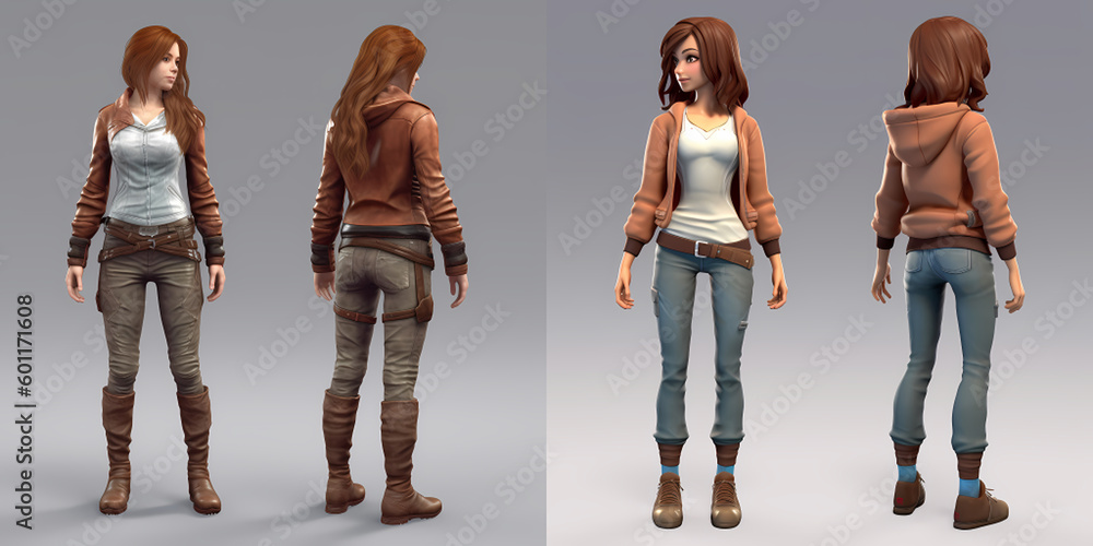 Game Development Female Character Design Concept. Casual style clothes ...