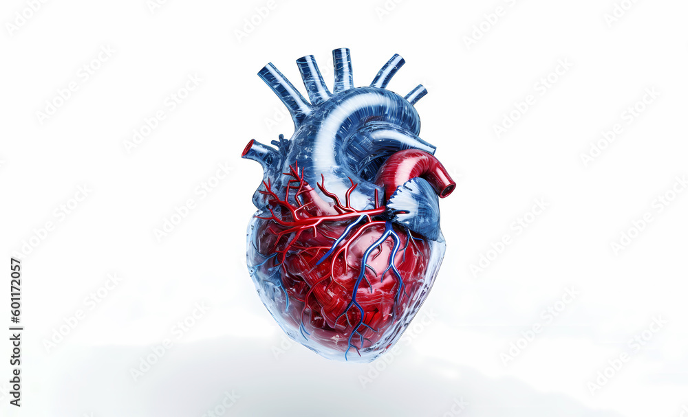 A highly detailed and realistic medical image of a human heart, shown ...