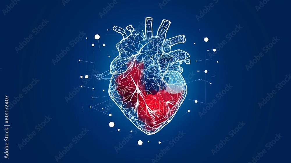 Human heart anatomy form lines and triangles, point connecting network ...