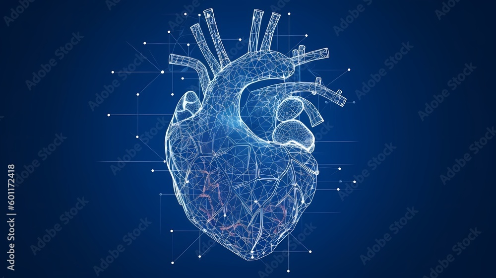 Human heart anatomy form lines and triangles, point connecting network ...