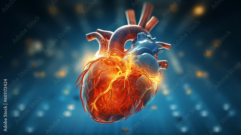 Anatomy of Human Heart on medical background. 3d render. Generative Ai ...
