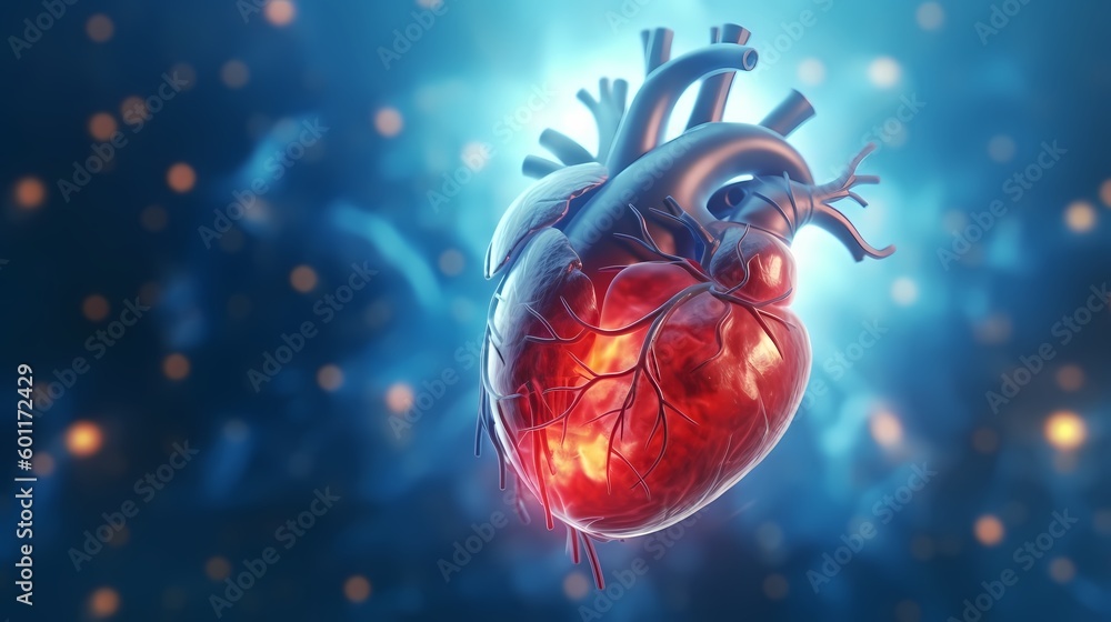 Anatomy of Human Heart on medical background. 3d render. Generative Ai ...