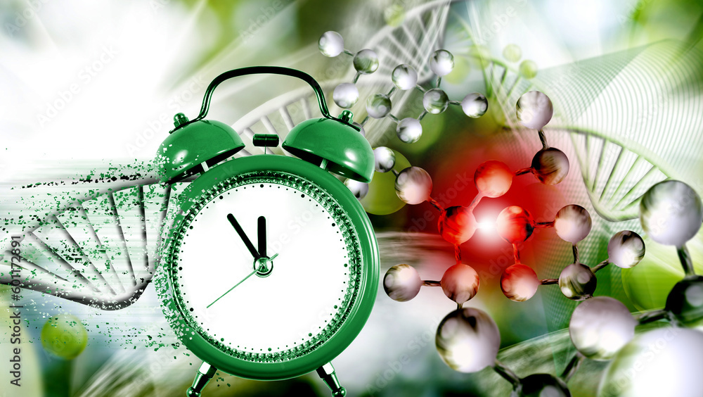 ภาพประกอบสต็อก image of a collapsing clock, from which particles are ...