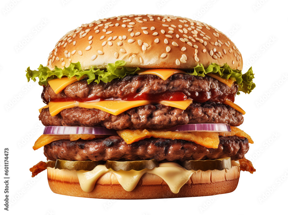 Triple burger in transparent background. Generative AI. Stock ...