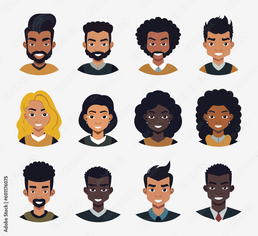 set of 12 avatars vector. Smile facial expression avatars of men and ...