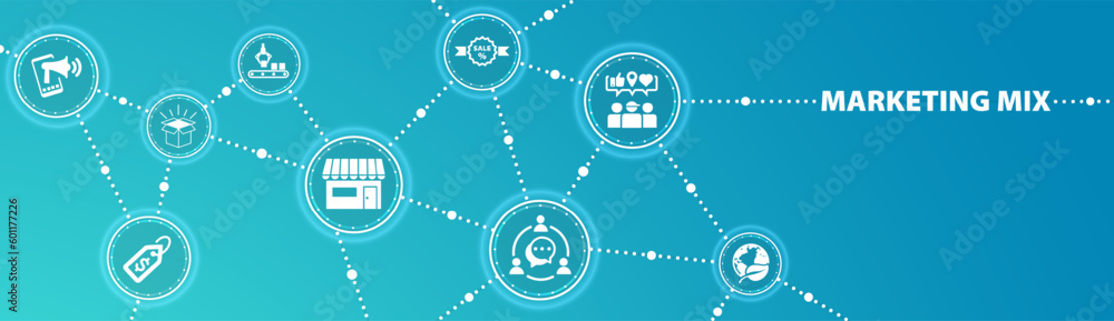 Vetor de Marketing mix banner web icon for business and marketing ...