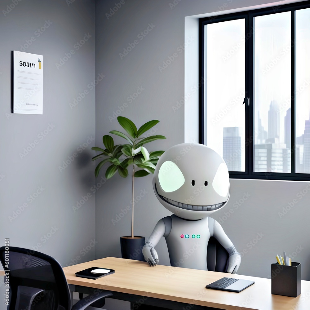 Robot extra terrestre au bureau Stock Illustration | Adobe Stock