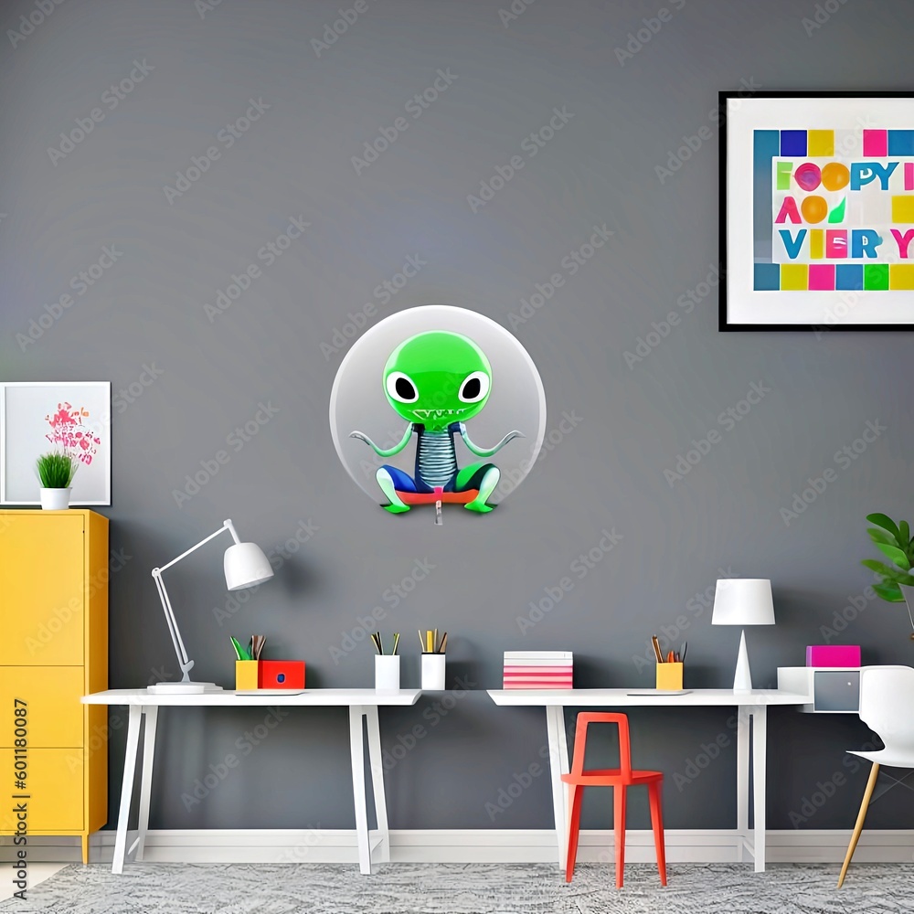 Chambres et bureaux à décoration extra terrestre et robot Stock ...