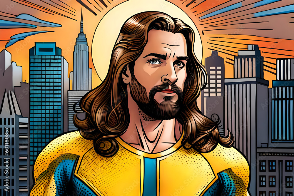 Jesus Christ Superhero - Retro comic book style Stock Illustration ...