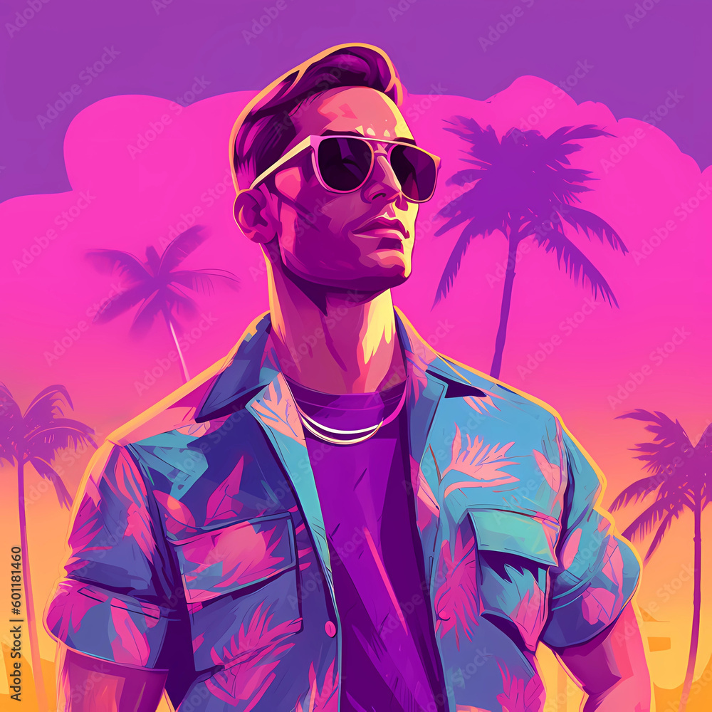 Grand Theft Auto vice city styl 8k male character with sunglasses and ...