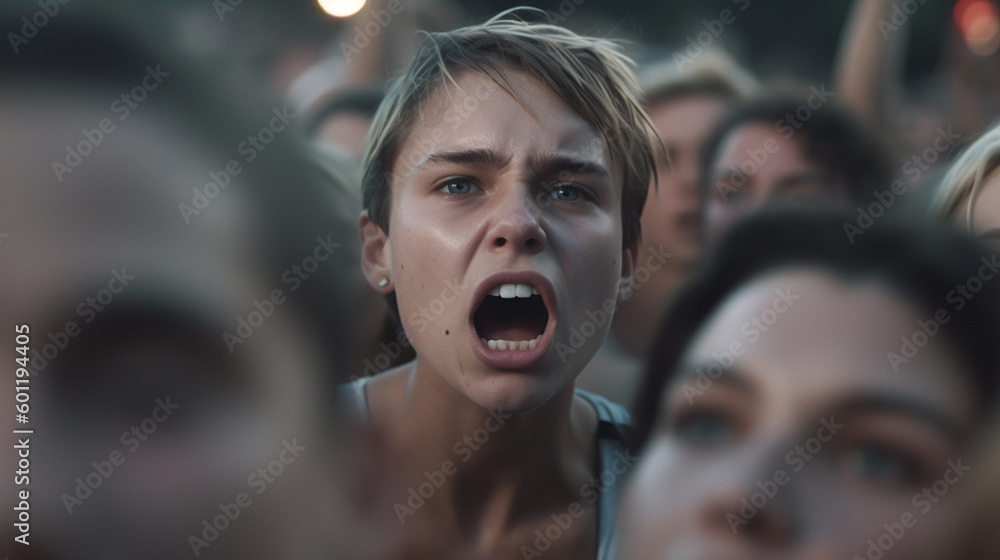 screaming shouting young adult woman or teenage girl, outraged and ...