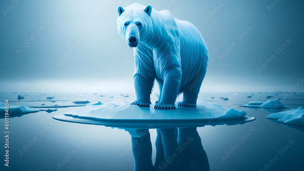 Polar Bear standing on melting ice cap, climate change and global ...