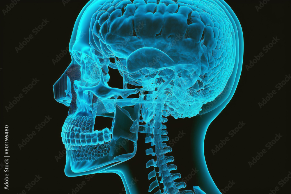 Radiography or X ray of head scan of a human skull with brain. Ai generated Stock Illustration ...