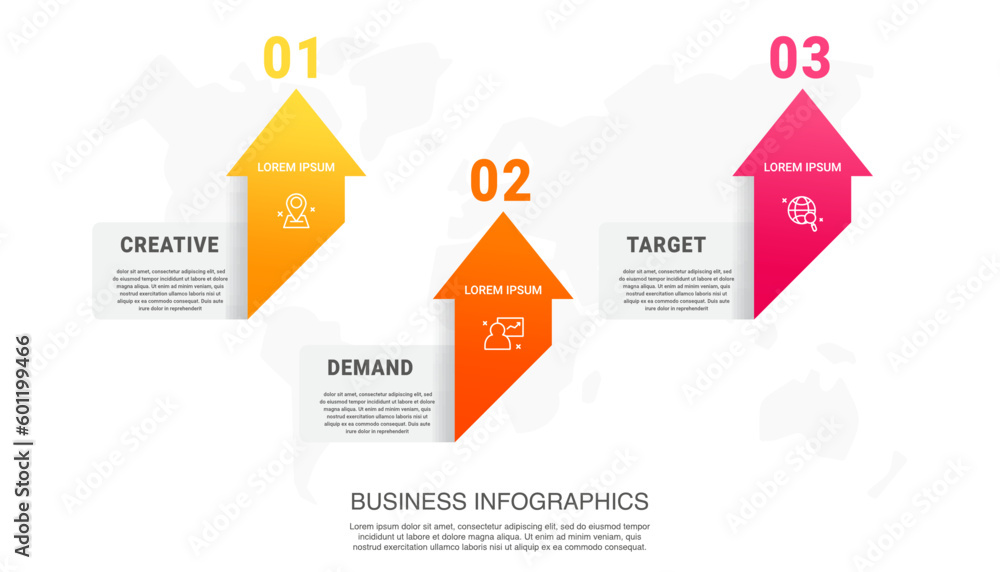 Vector modern infographics with 3 arrows and icons. Concept graphic ...