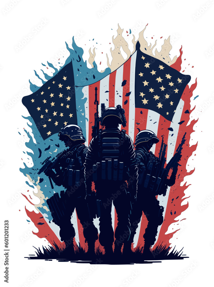 Honoring Heroes: Sticker Set with Illustrations of USA War Soldiers on ...