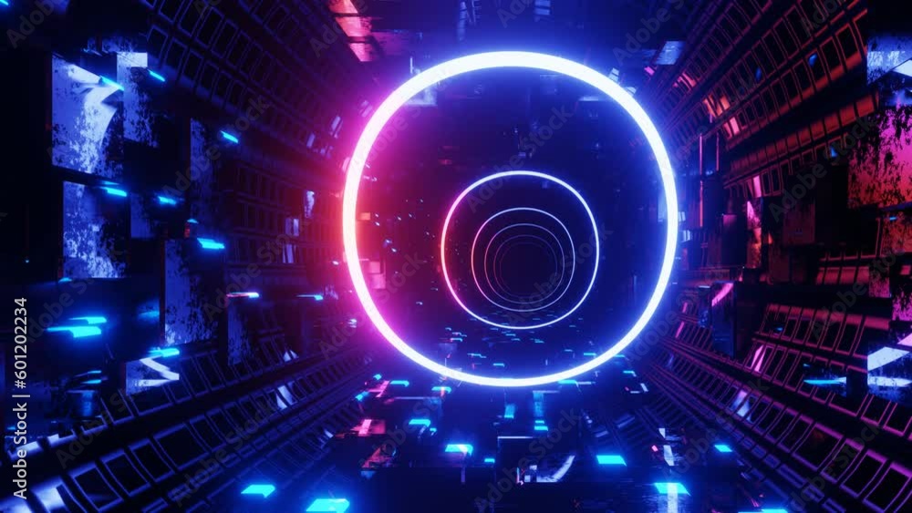 80's neon light style flight. Hi-tech neon sci-fi tunel. Trendy neon ...