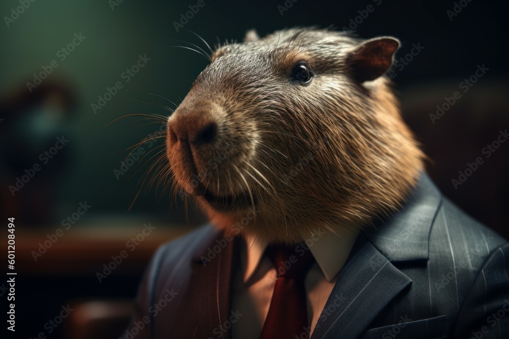 Anthropomorphic capybara dressed in a suit like a businessman. business ...