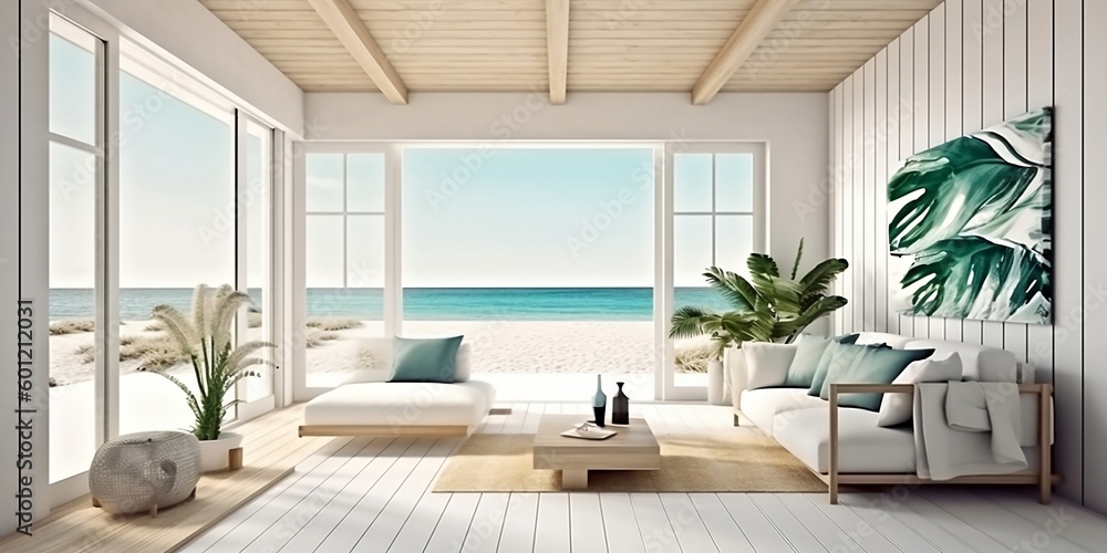 Une maison de plage d'été en bois de plantes vert clair moderne avec ...