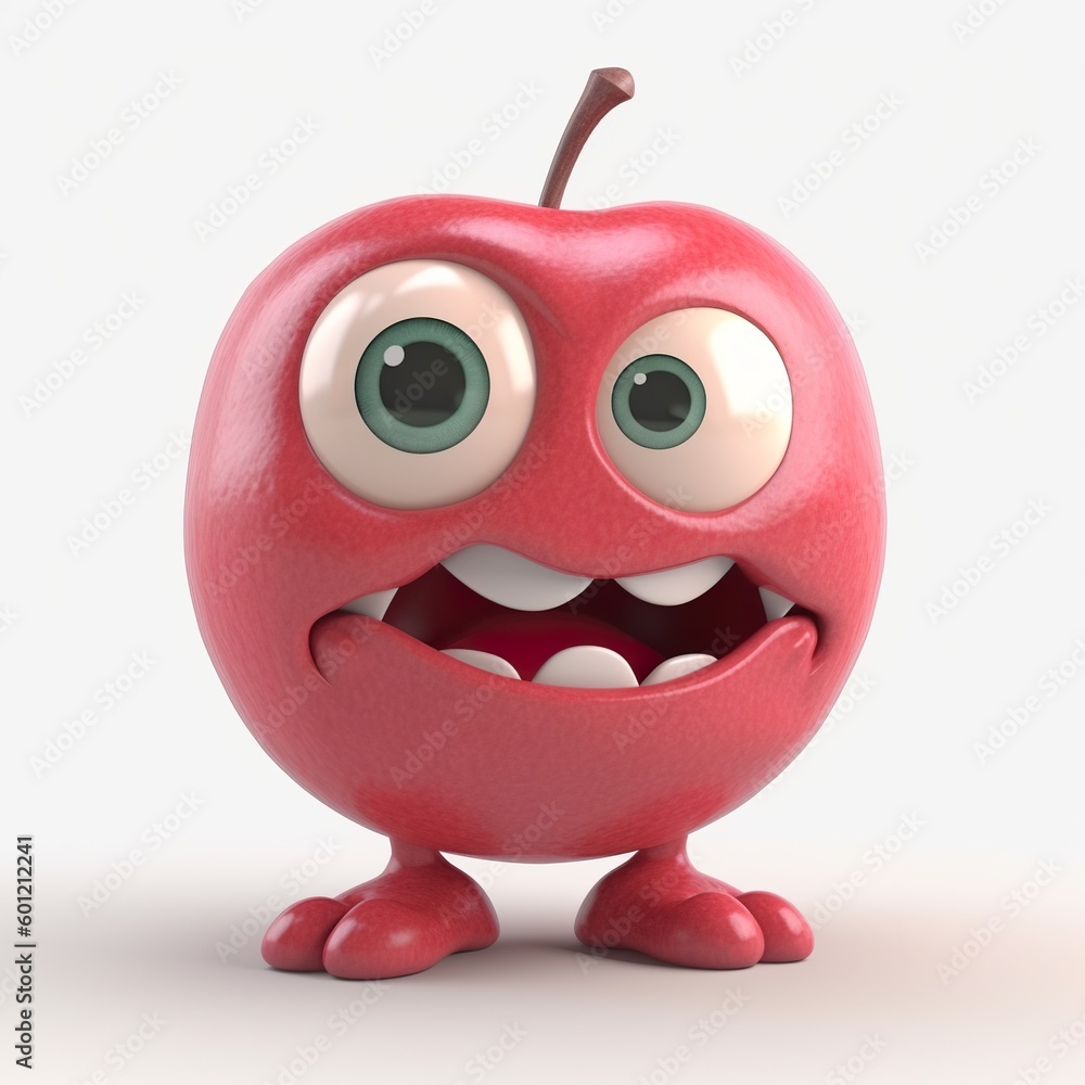 An angry 3D red apple monster cartoon powered by AI generative ...