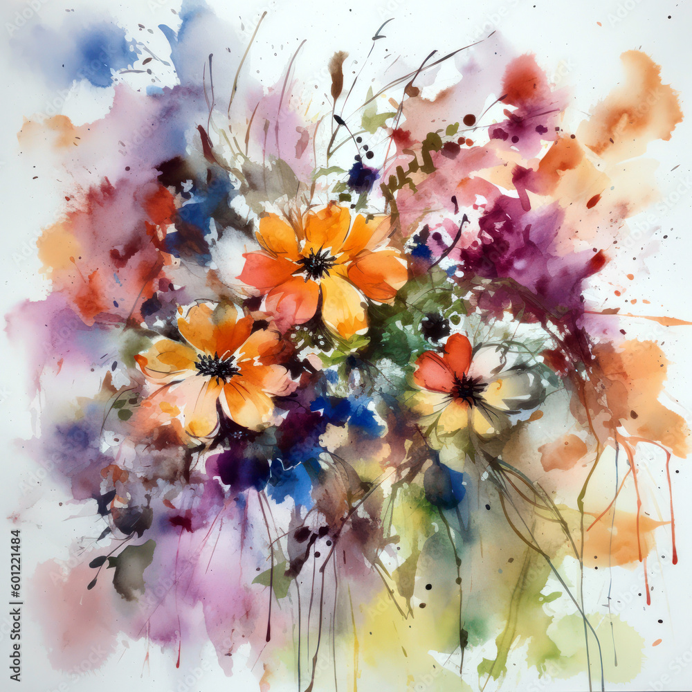 illustration of a Bunch of flowers bouquet - artistic. Spatter and ...