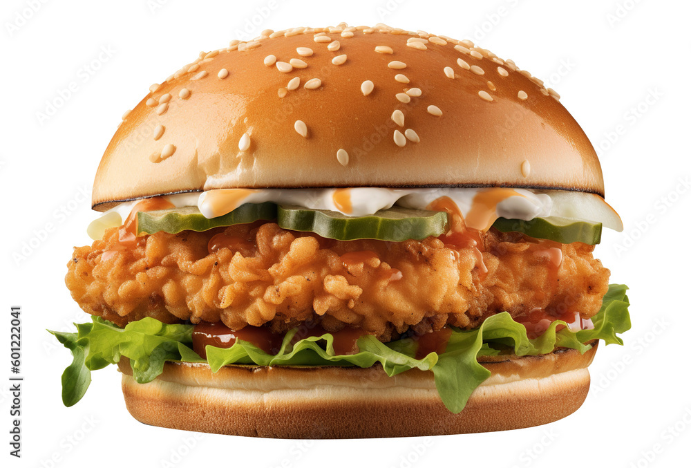 Big chicken burger in transparent background. Generative AI. Stock ...