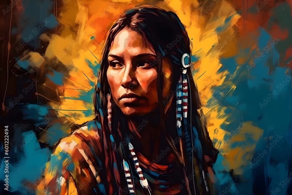 beautiful art of native american indian woman poster Stock Illustration ...