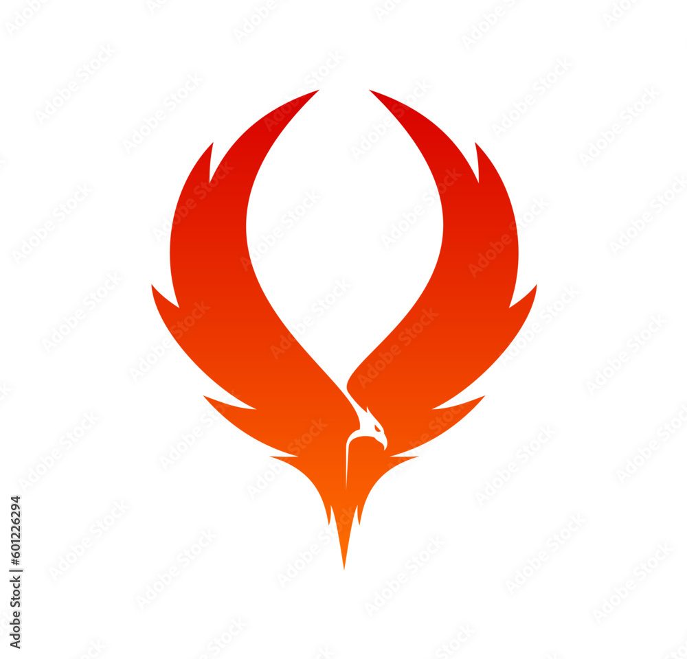 Phoenix bird wings icon or firebird in fire flame silhouette, vector ...