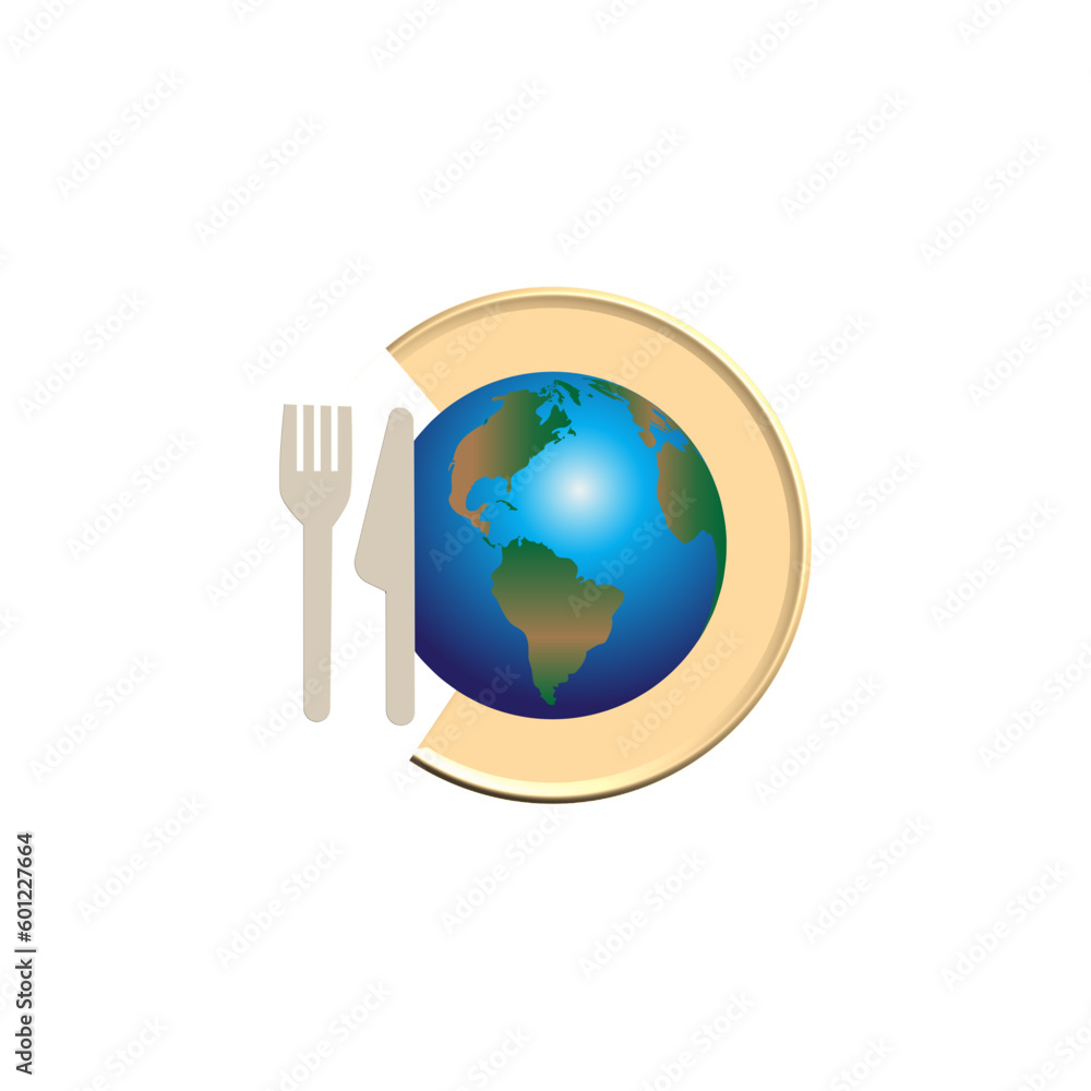 food on earth icon, globe and fork with knife, concept world hunger ...