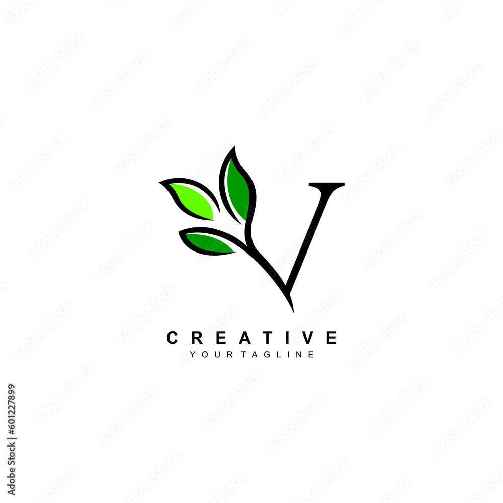 Nature theme letter V logo design with leaves vector. V nature. V leaf ...