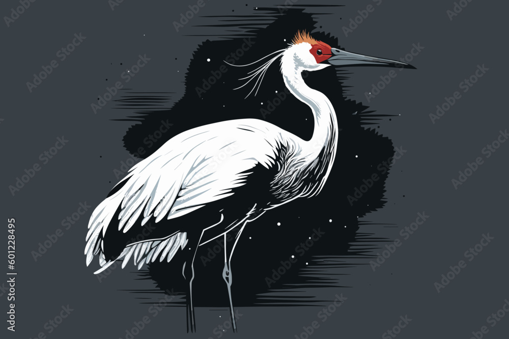 Doodle inspired Sarus Crane, cartoon sticker, sketch, vector ...