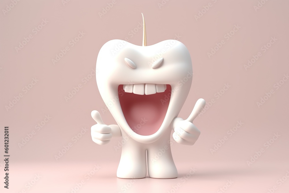 3D White Tooth Cartoon Characters with Thumbs Up - Cleaning and ...