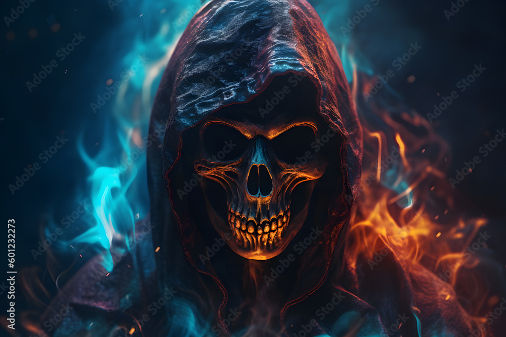 Death portrait skull fire. Neural network AI generated art Generative ...