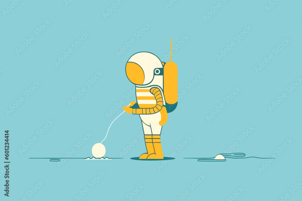 Doodle inspired Pearl diver, cartoon sticker, sketch, vector ...