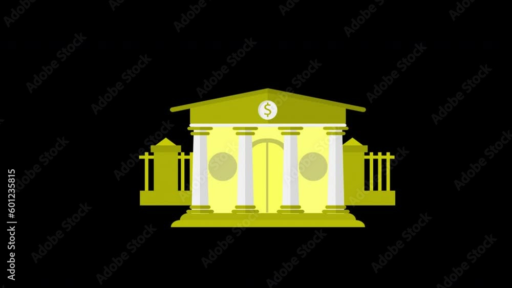 Bank icon animation loop motion graphics video transparent background ...