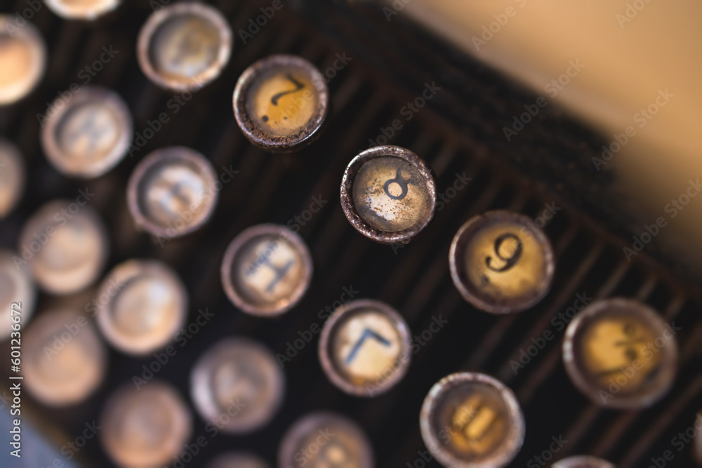 Vintage typewriter with Cyrillic alphabet characters keyboard, writing ...