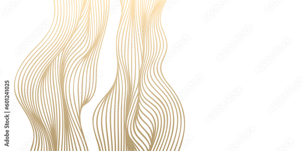 Vector abstract line art wavy flowing dynamic gold isolated on ...