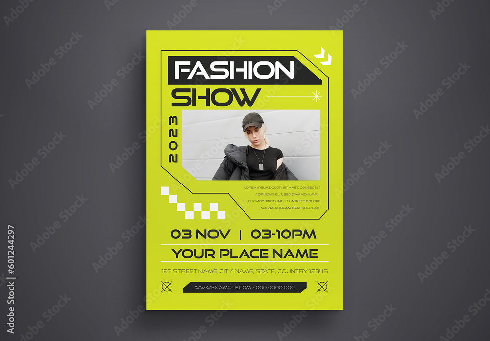 Yellow Edgy Fashion Show Flyer Layout Stock Template | Adobe Stock