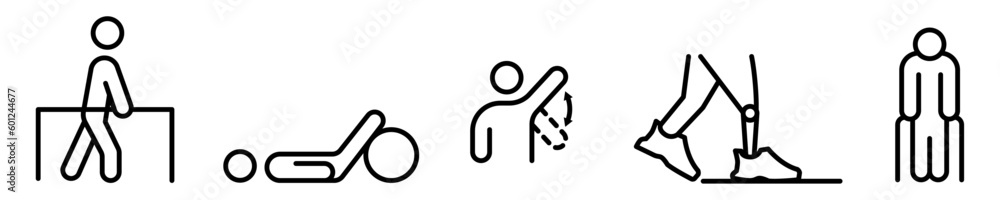 Conjunto de iconos de fisioterapia. Concepto de terapia física ...