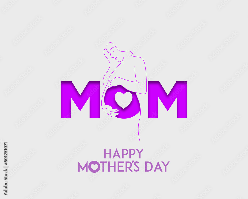 Happy Mather's Day paper cut card template white background of pregnant ...