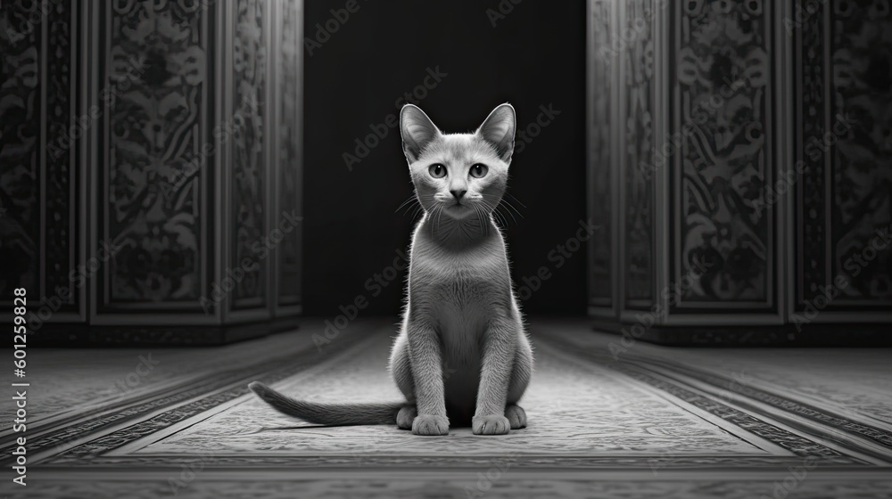 Cat in-house wide-angle lens photorealistic bright lighting white ...