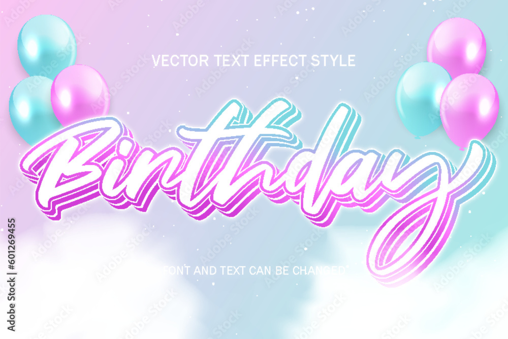 birthday party theme typography editable text effect style serpentine ...