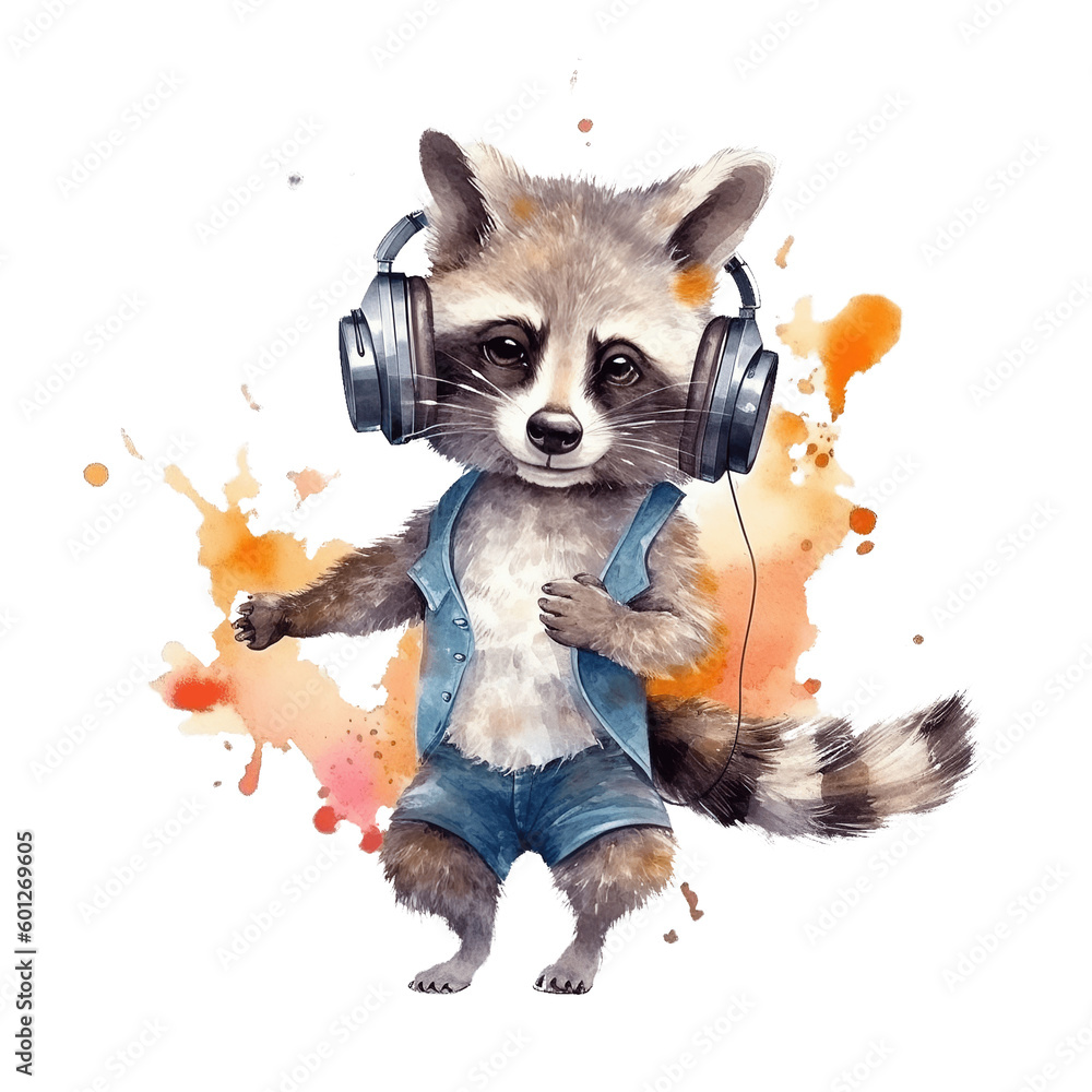 Dancing raccoon, dancing raccoon cartoon watercolor clip art, dancing ...