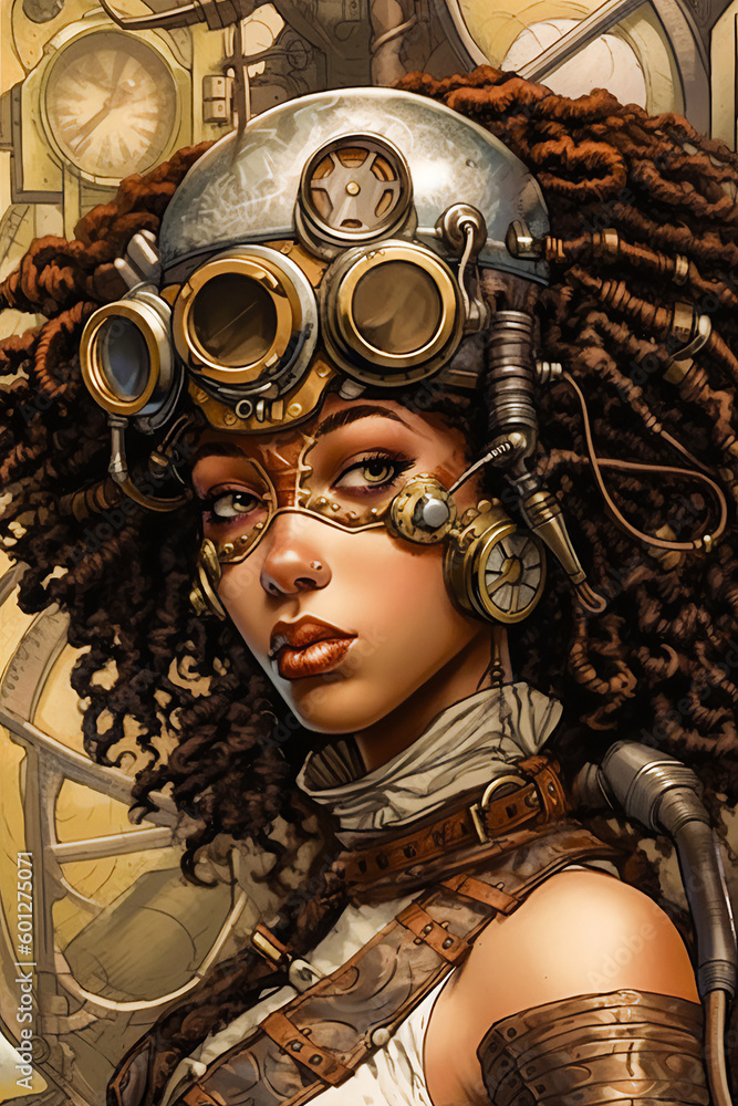 Steampunk African Woman. Generative AI. A digital drawing of a black ...