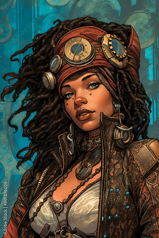 Steampunk African Woman. Generative AI. A digital drawing of a black ...