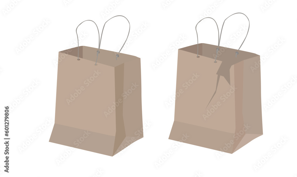 Paper bag vector set. Used paper bag clipart. Torn paper bag vector ...