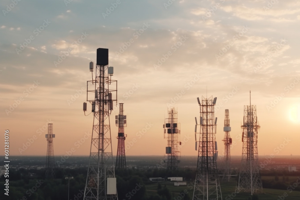 5G Cell Towers for smart mobile telephone on sky background Stock Illustration | Adobe Stock