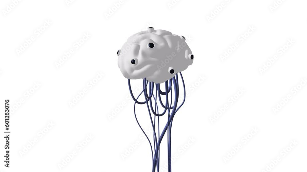 Cyber brain wired neural network. Robotic eternal organ. Cyborg robot ...