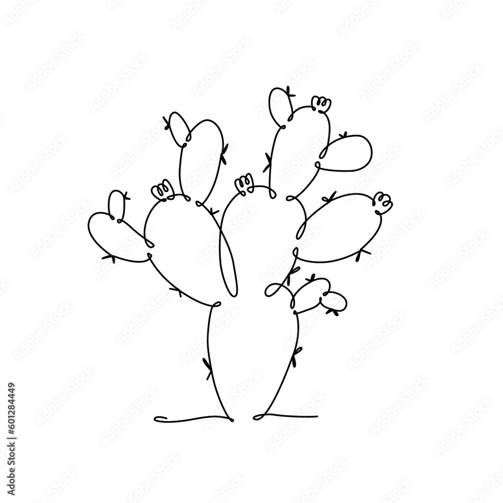 CACTUS LINE ART. Vector cactus Opuntia. Continuous Line Drawing for ...